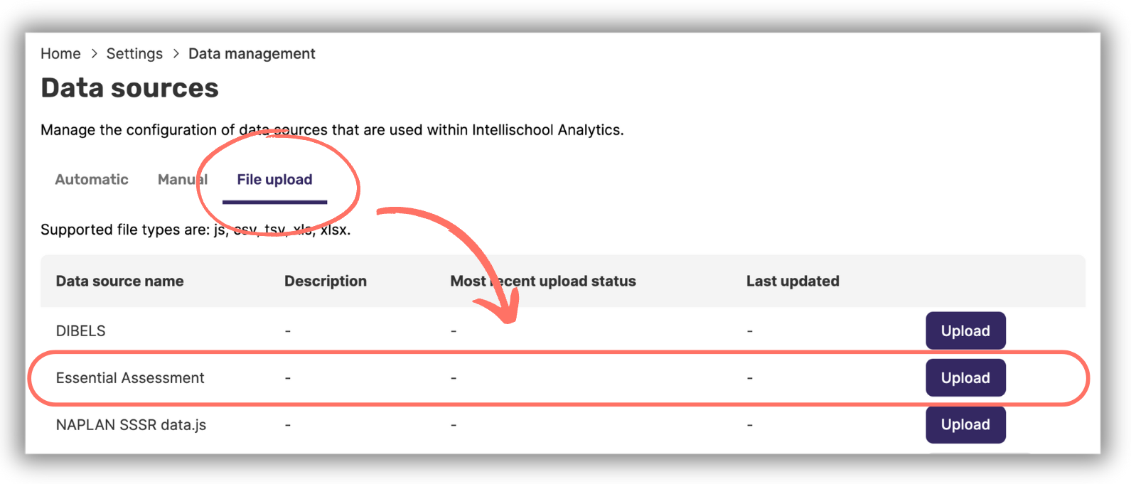 Uploading your Essential Assessment data